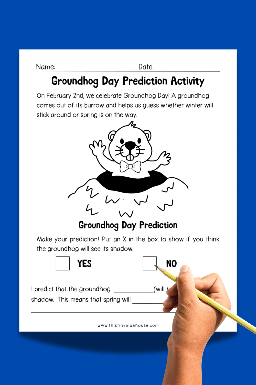 Groundhog Day Prediction Activity (Free Printable Template) - This Tiny ...