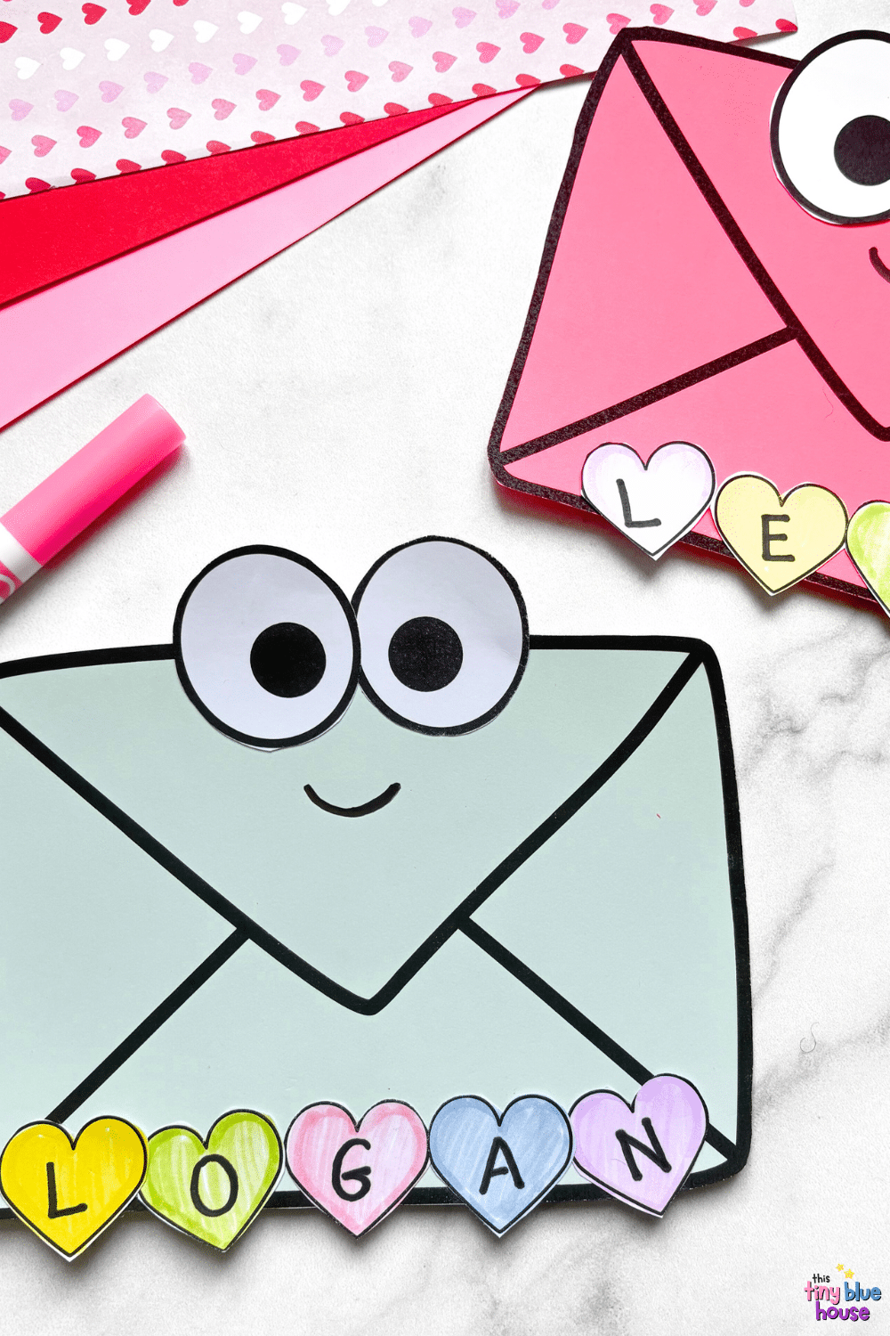 Valentine Envelope Name Craft (Free Printable Template) - This Tiny ...