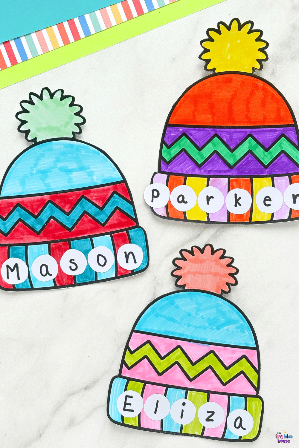 Winter Hat Name Craft (Free Printable Template) - This Tiny Blue House