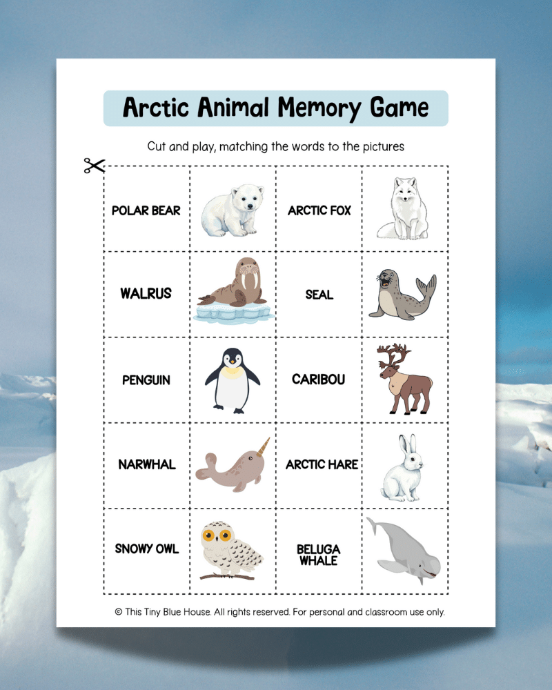 Arctic Animal Memory Game (Free Printable) - This Tiny Blue House