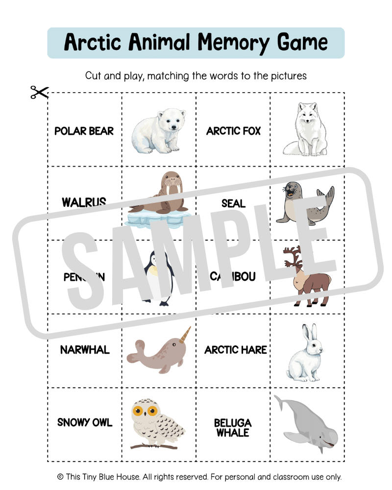 Arctic Animal Memory Game (Free Printable) - This Tiny Blue House