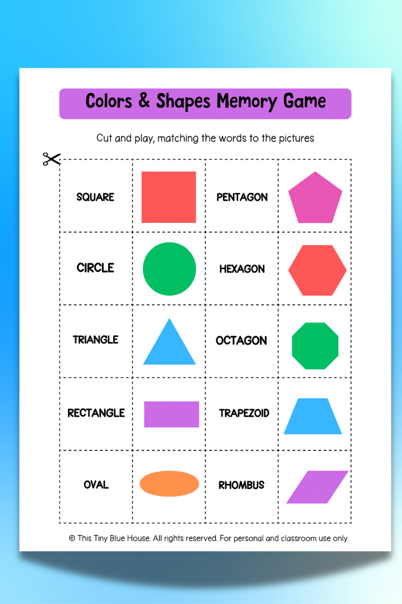 Colors and Shapes Memory Game (Free Printable) - This Tiny Blue House