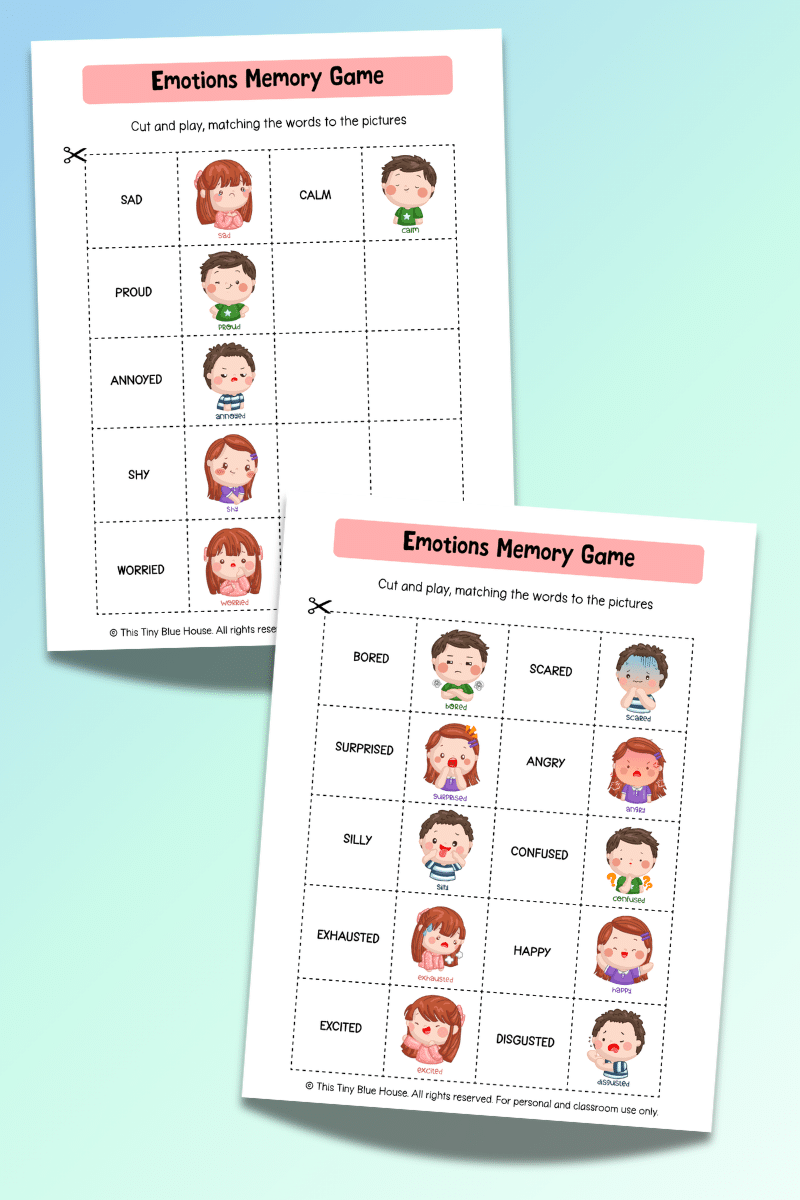 Emotions Memory Game (Free Printable Template) - This Tiny Blue House