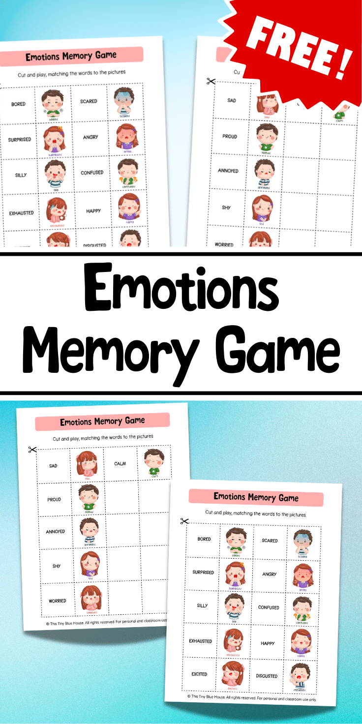 Emotions Memory Game (Free Printable Template) - This Tiny Blue House