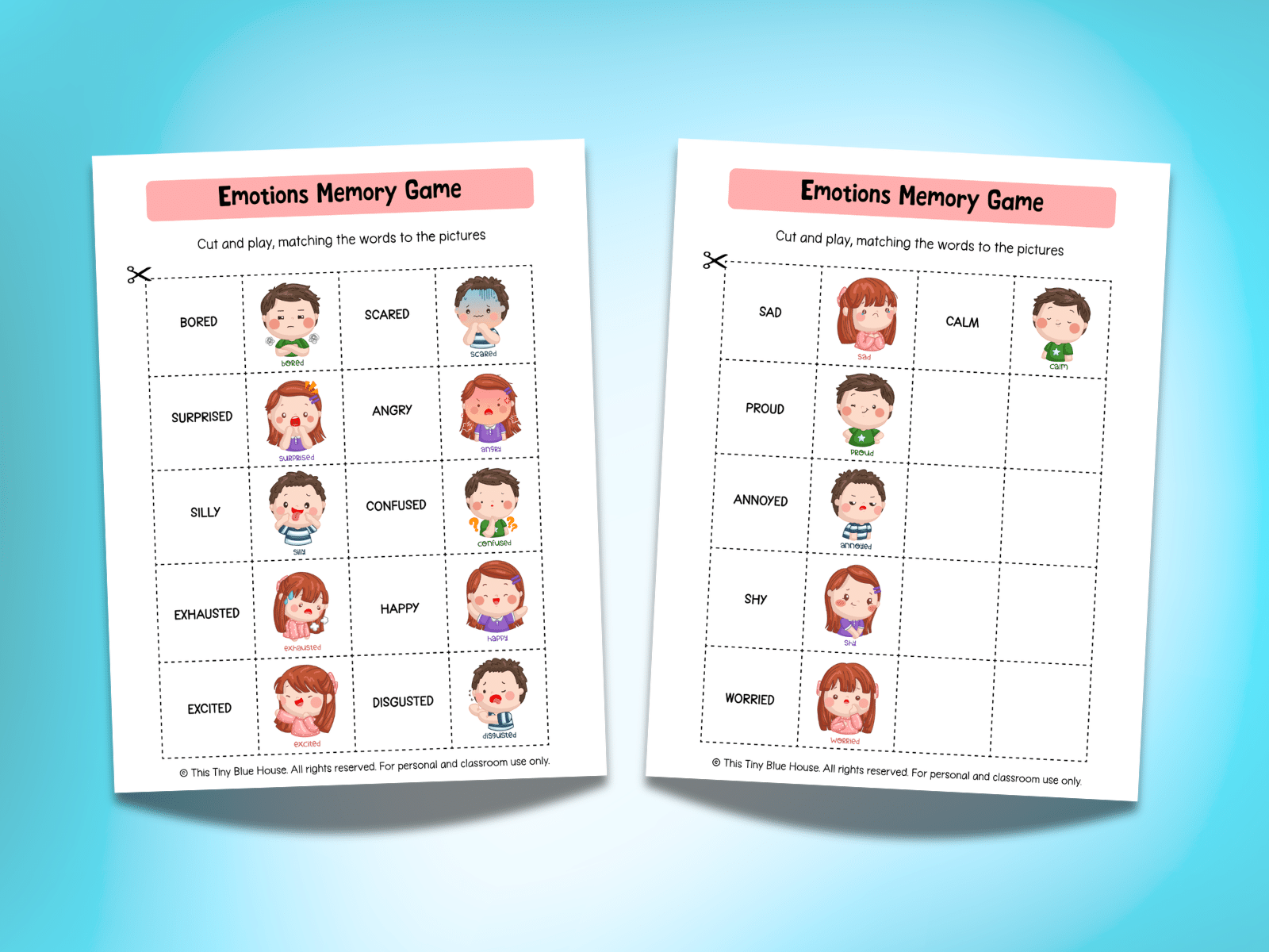 Emotions Memory Game (Free Printable Template) - This Tiny Blue House