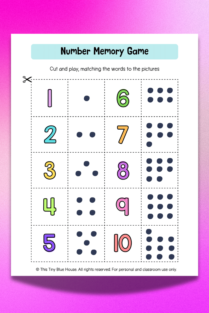 Number Memory Game (Free Printable for Preschool & Kindergarten) - This ...