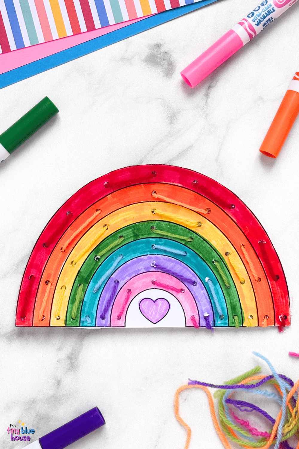 Rainbow Lacing Craft (Free Printable Template) - This Tiny Blue House