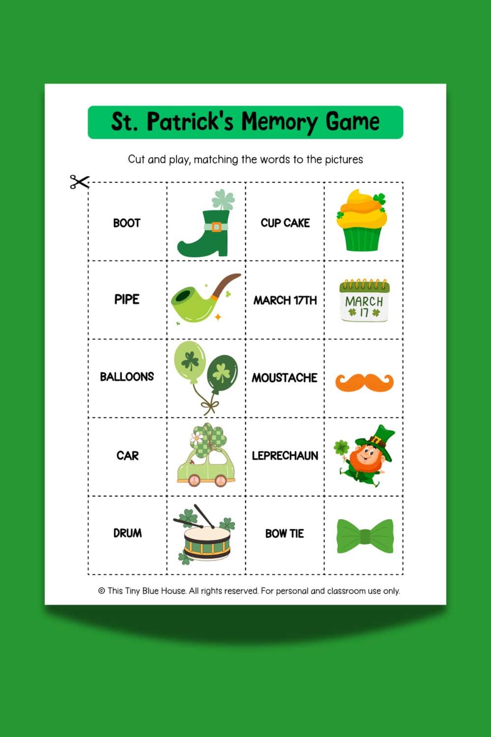St Patrick's Day Memory Game (Free Printable Template) - This Tiny Blue ...