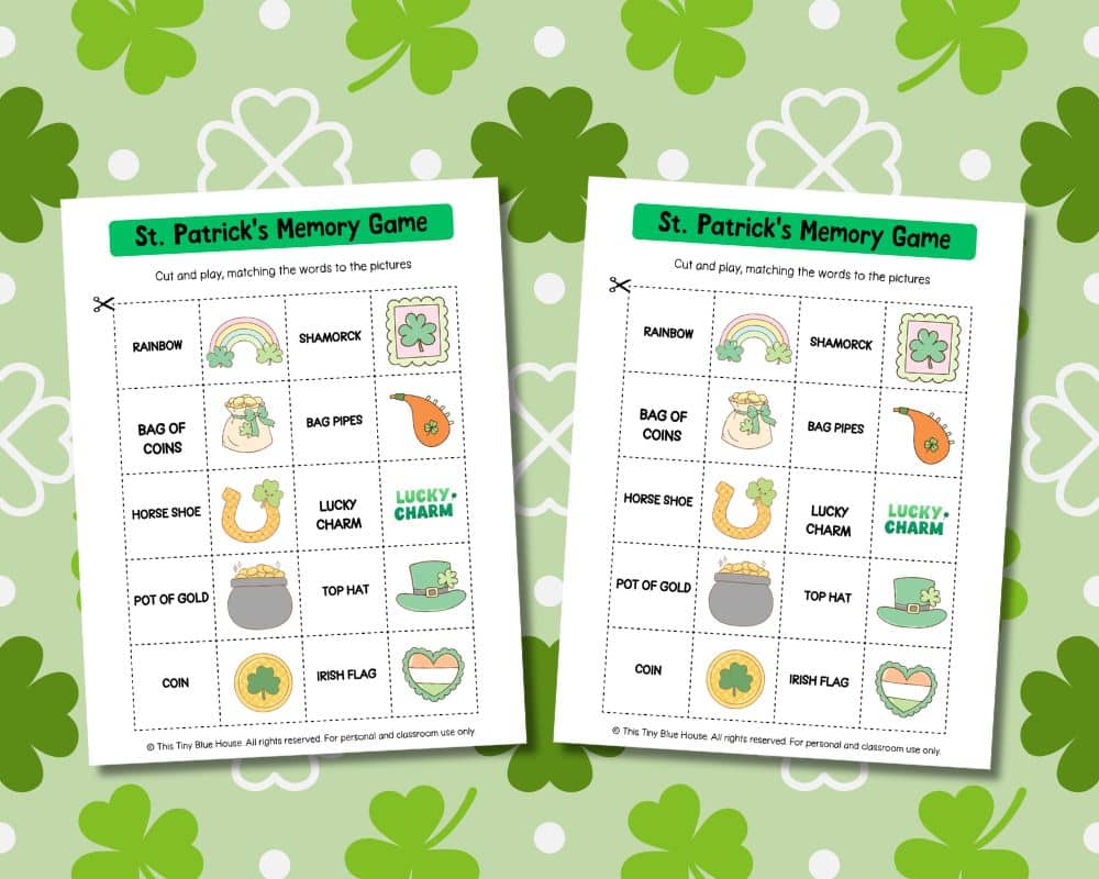 St Patrick's Day Memory Game (Free Printable Template) - This Tiny Blue ...