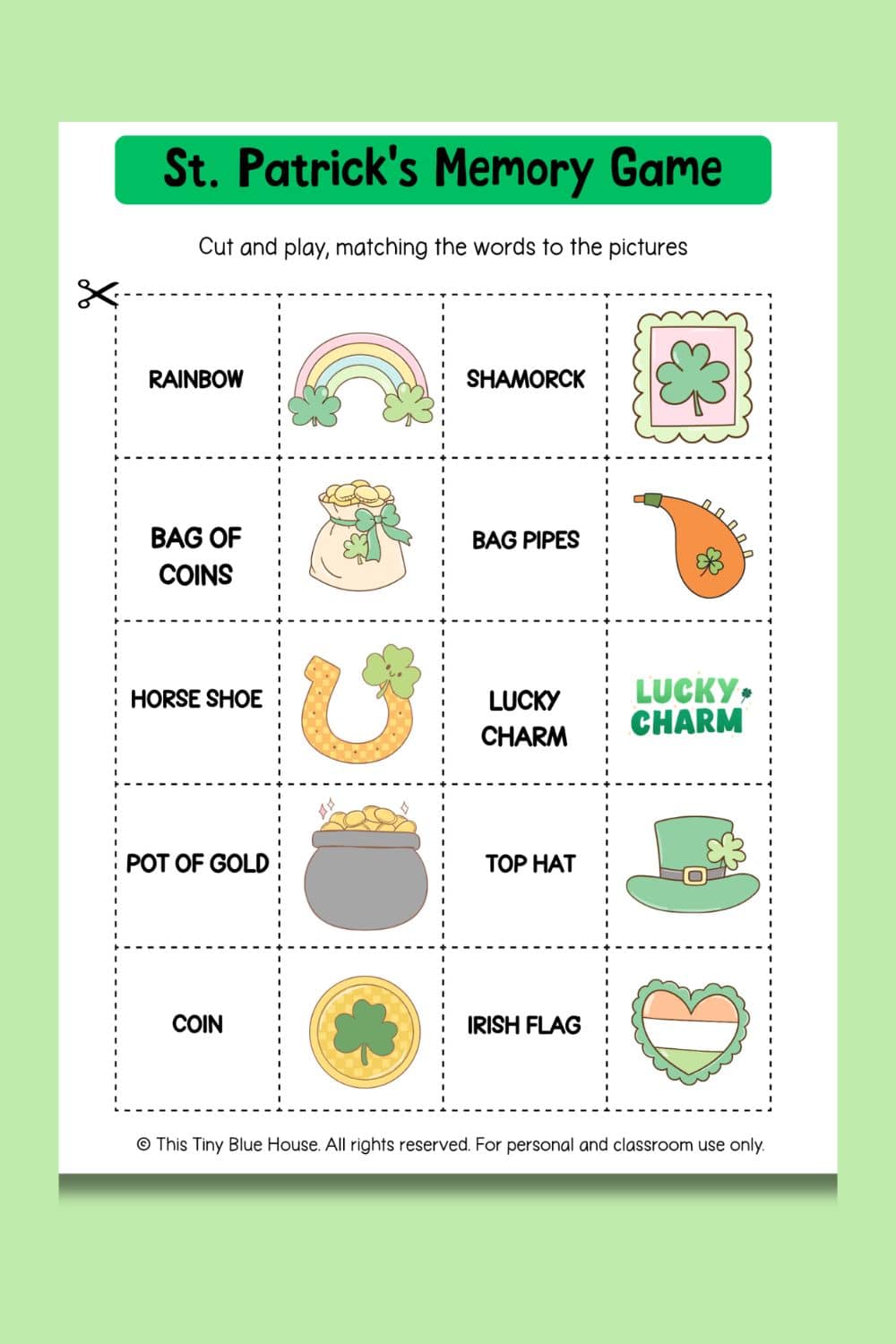 St Patrick's Day Memory Game (Free Printable Template) - This Tiny Blue ...