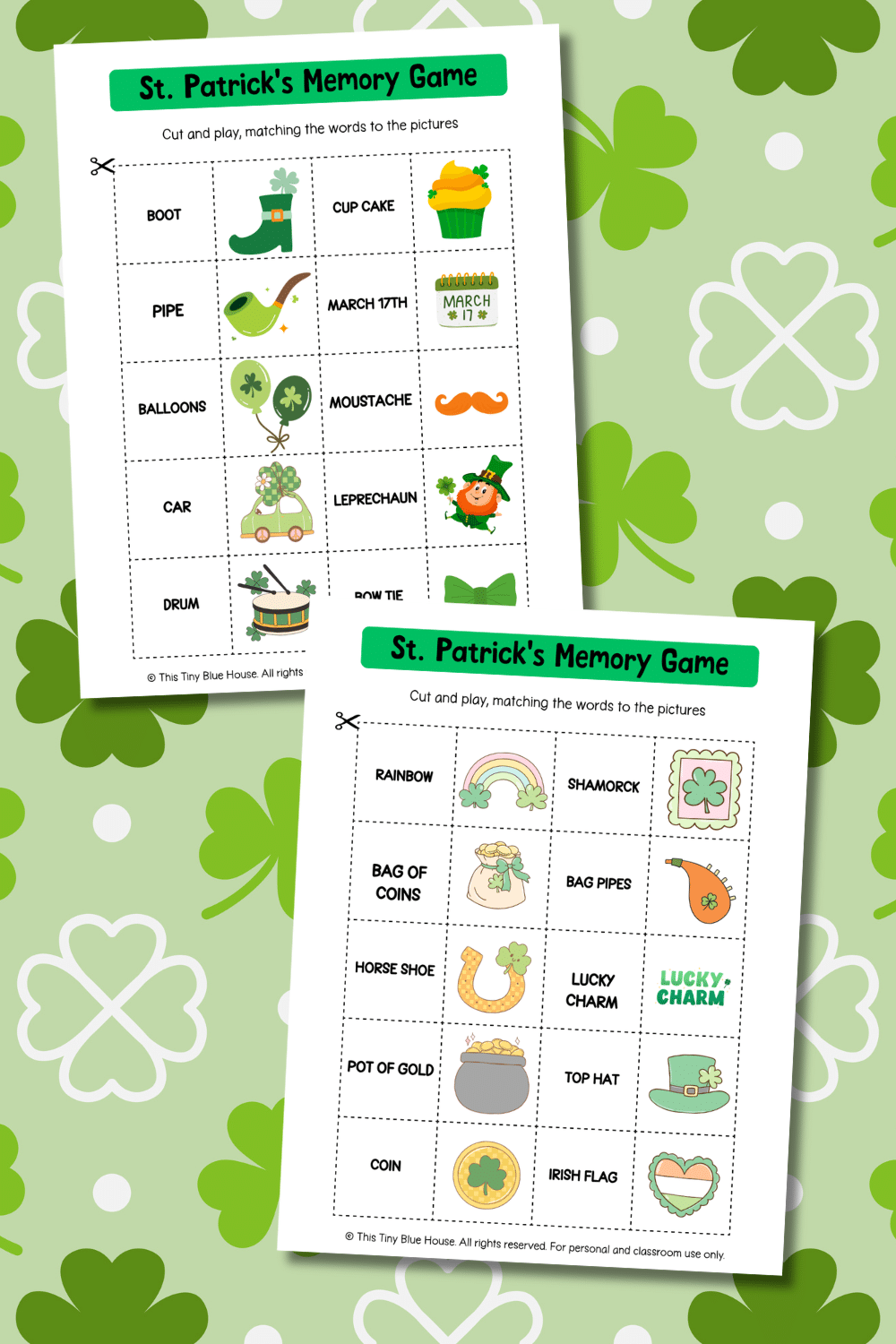St Patrick's Day Memory Game (Free Printable Template) - This Tiny Blue ...