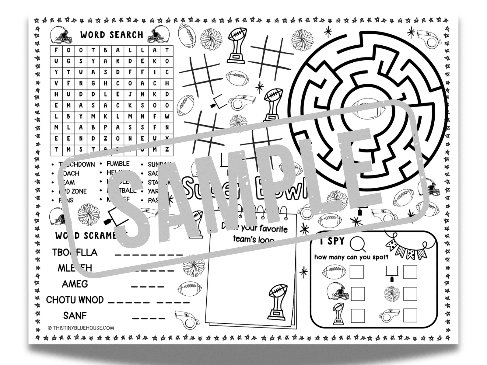 Super Bowl Placemat For Kids (Free Printable Template) - This Tiny Blue ...
