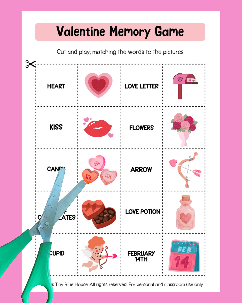 Valentine Memory Game (Free Printable Template) - This Tiny Blue House