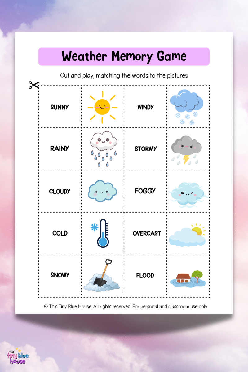 Weather Memory Game (Free Printable Template) - This Tiny Blue House