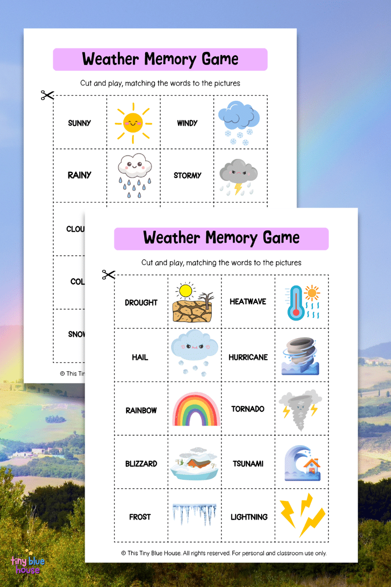 Weather Memory Game (Free Printable Template) - This Tiny Blue House
