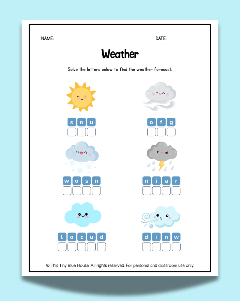 Weather Worksheets (Free printable Weather Activity Pack) - This Tiny ...
