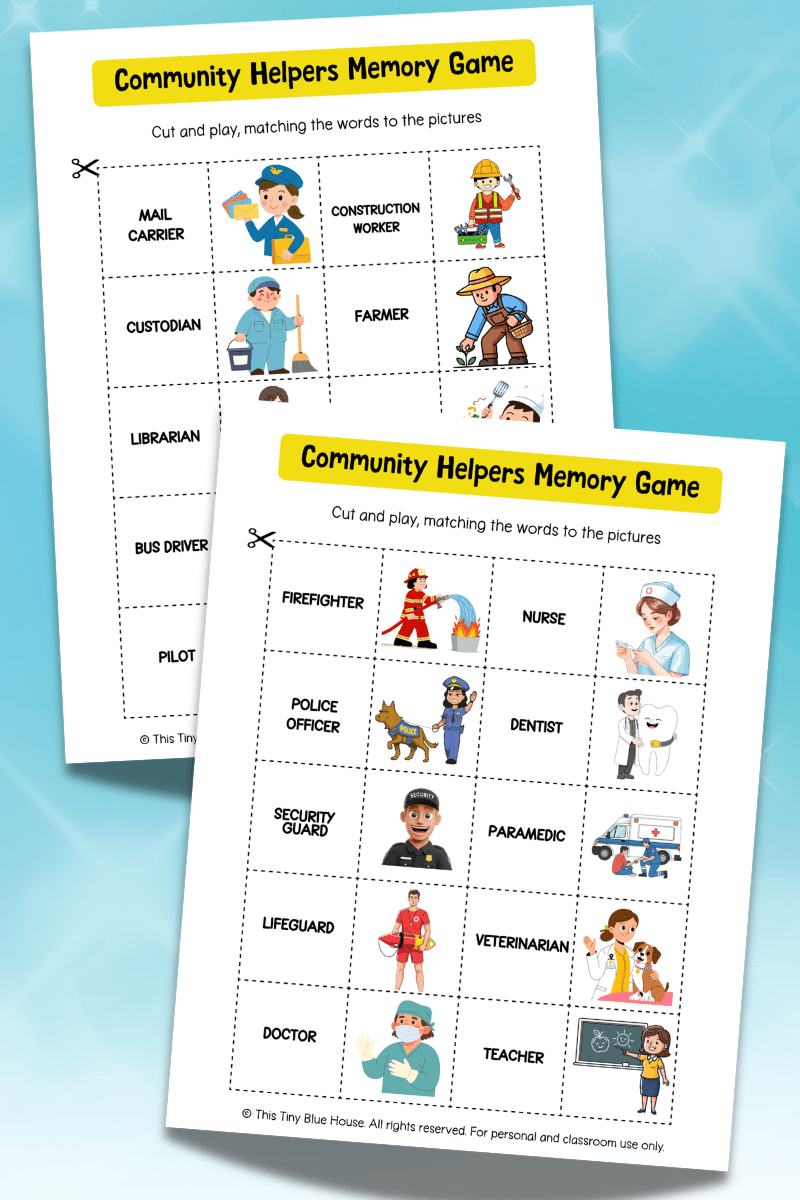 Community Helpers Memory Game (Free Printable) - This Tiny Blue House