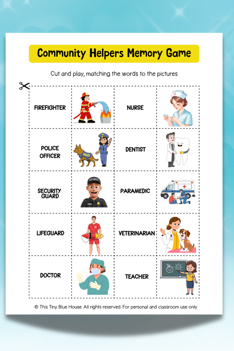 Community Helpers Memory Game (Free Printable) - This Tiny Blue House
