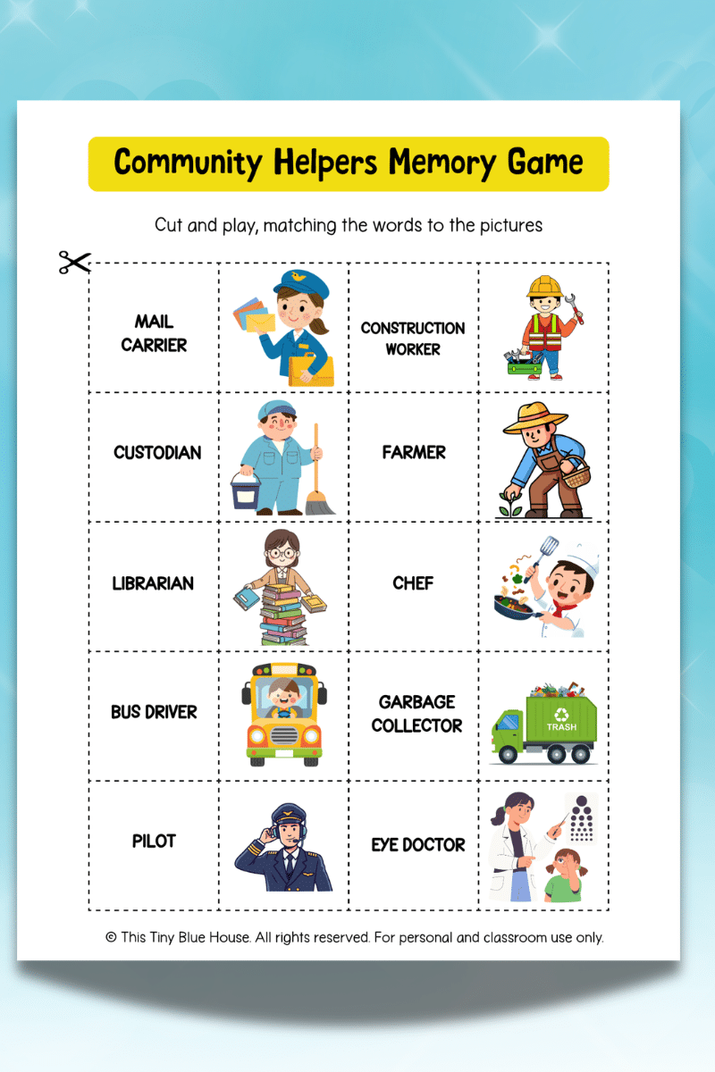 Community Helpers Memory Game (Free Printable) - This Tiny Blue House