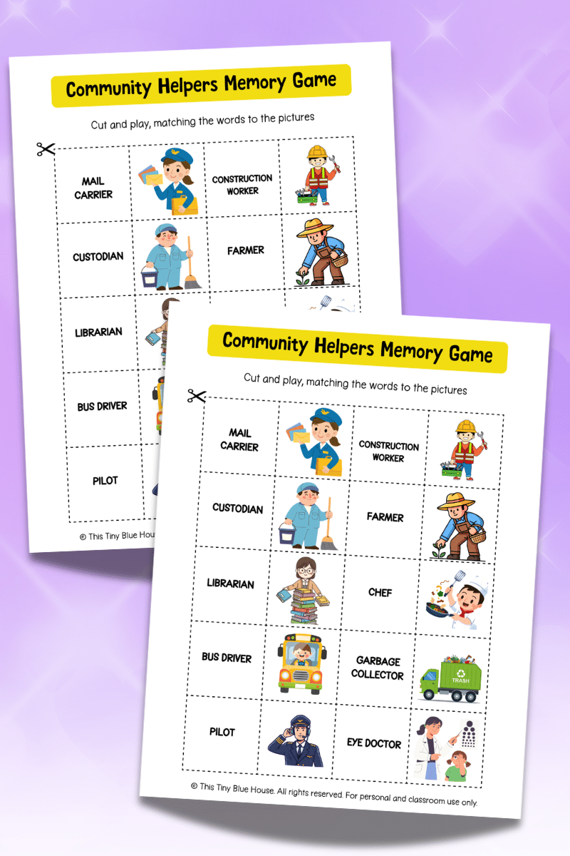 Community Helpers Memory Game (Free Printable) - This Tiny Blue House