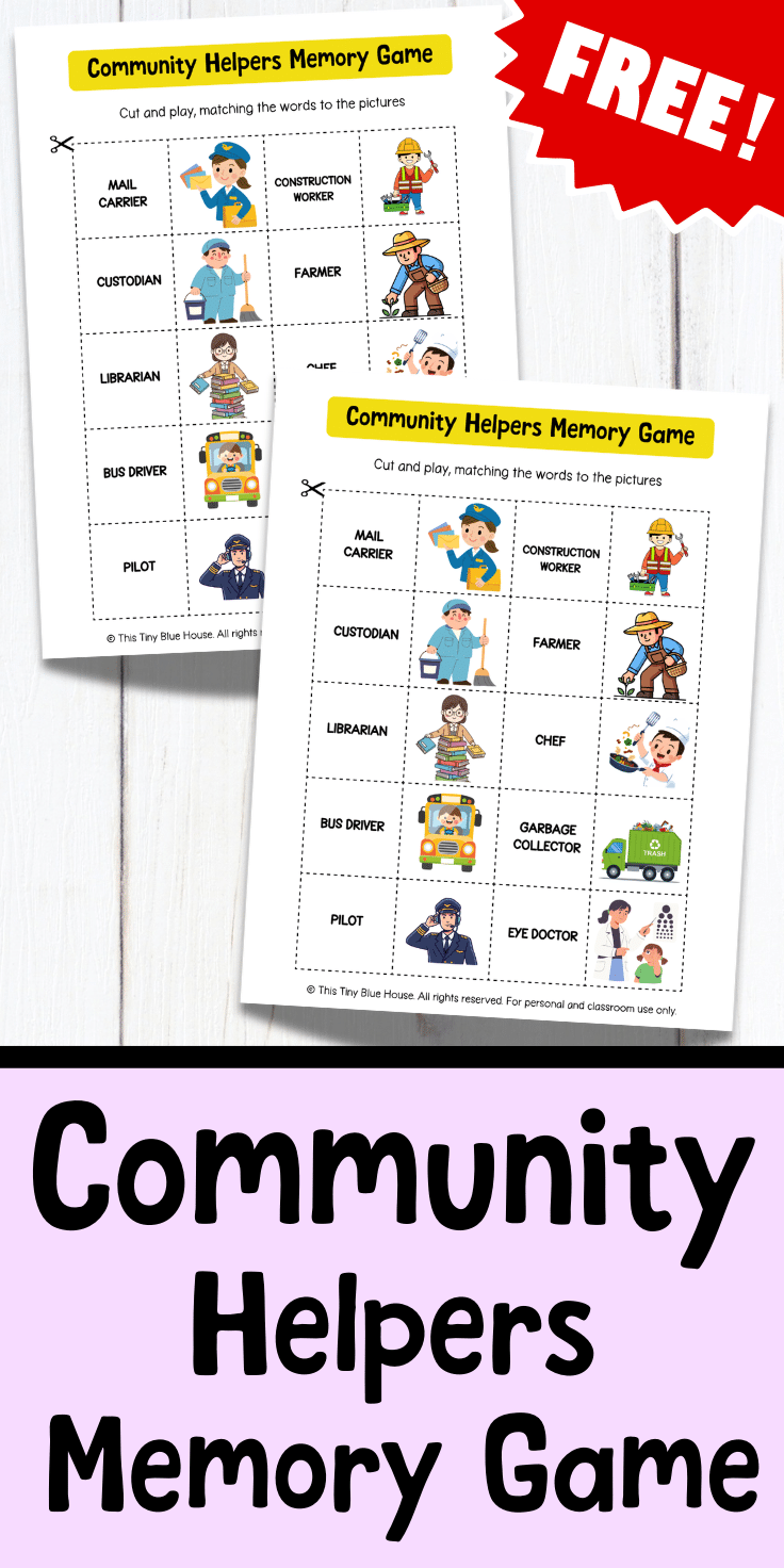 Community Helpers Memory Game (Free Printable) - This Tiny Blue House