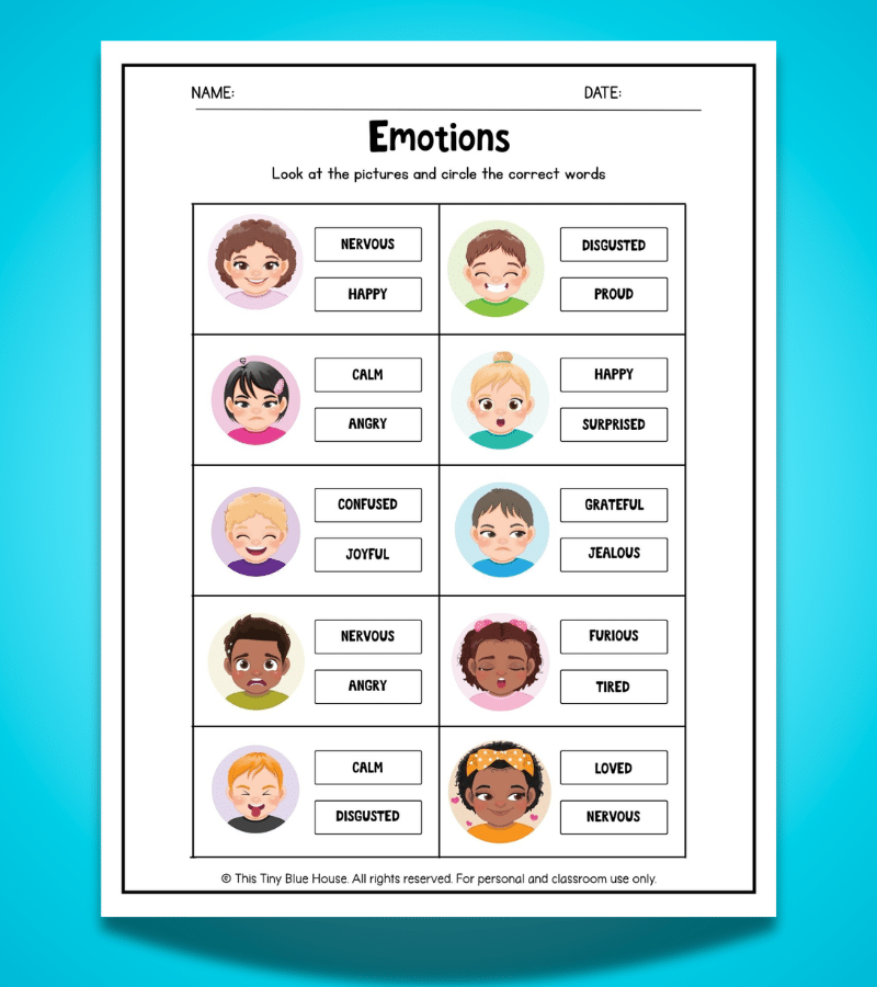 Emotions Worksheets for Kids (Free 9 Page Feelings Bundle) - This Tiny ...