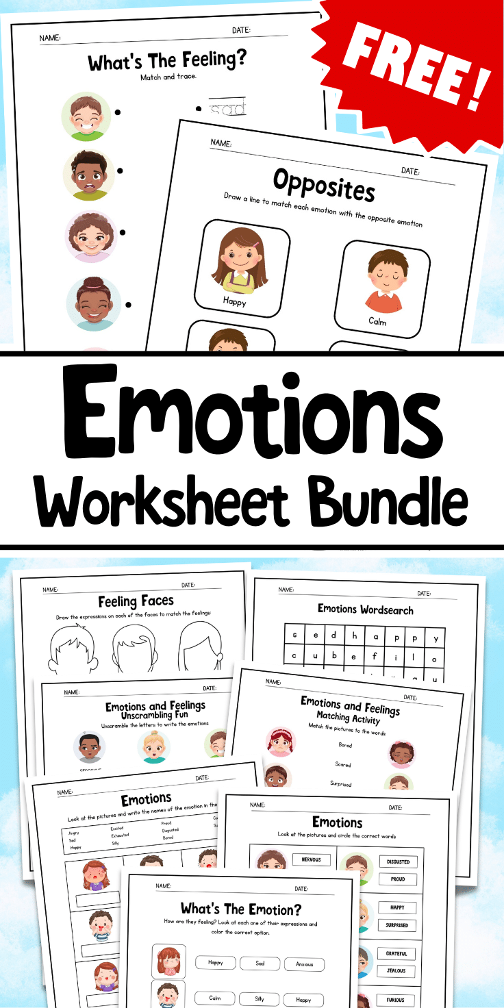 Emotions Worksheets for Kids (Free 9 Page Feelings Bundle) - This Tiny ...