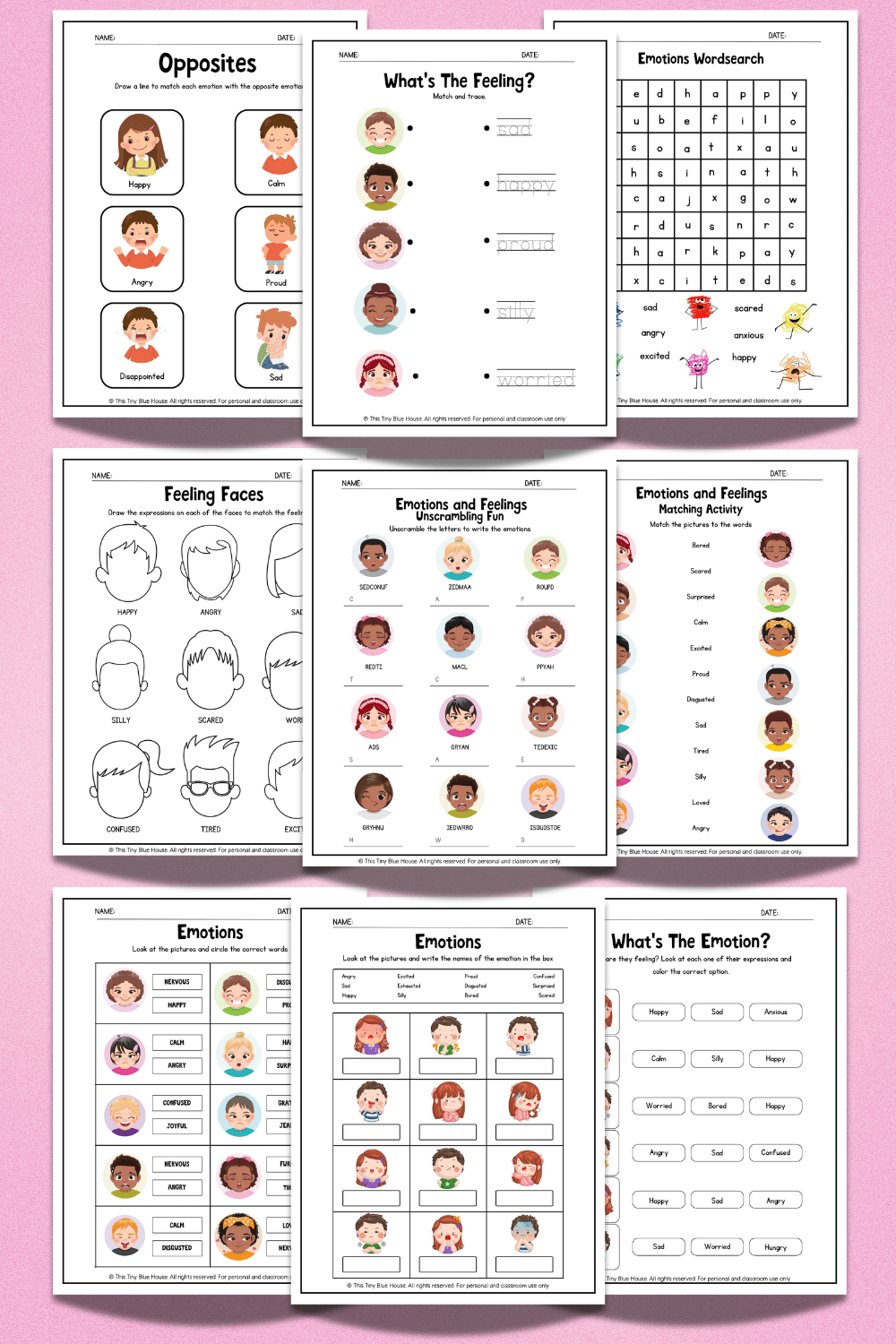 Emotions Worksheets for Kids (Free 9 Page Feelings Bundle) - This Tiny ...