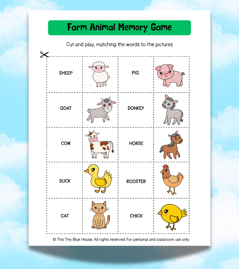 Farm Animal Memory Game (Free Printable Matching Game for Kids) - This ...