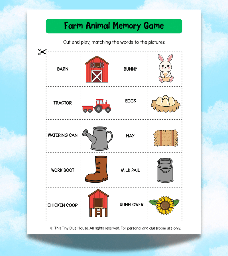 Farm Animal Memory Game (Free Printable Matching Game for Kids) - This ...