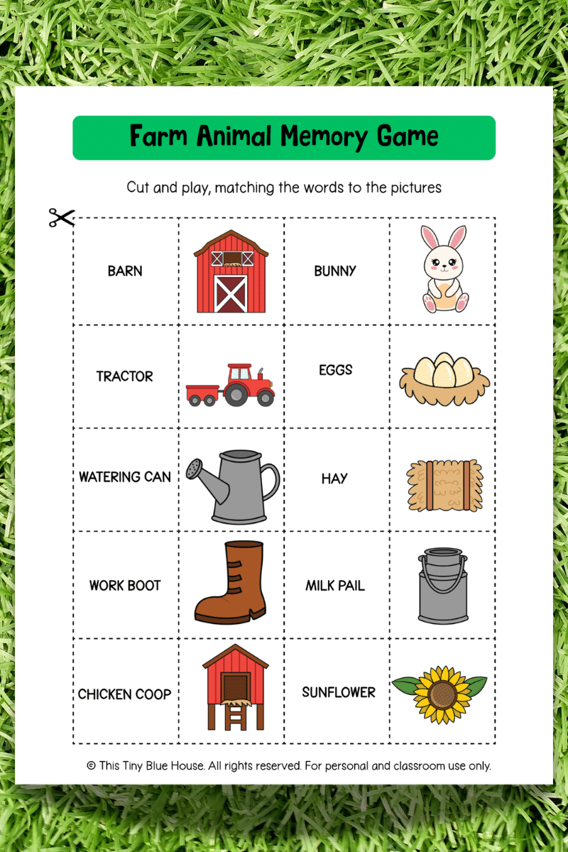 Farm Animal Memory Game (Free Printable Matching Game for Kids) - This ...