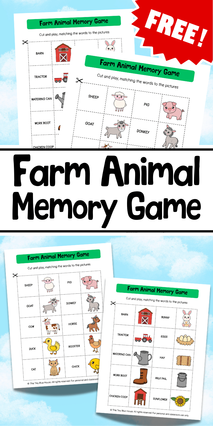 Farm Animal Memory Game (Free Printable Matching Game for Kids) - This ...