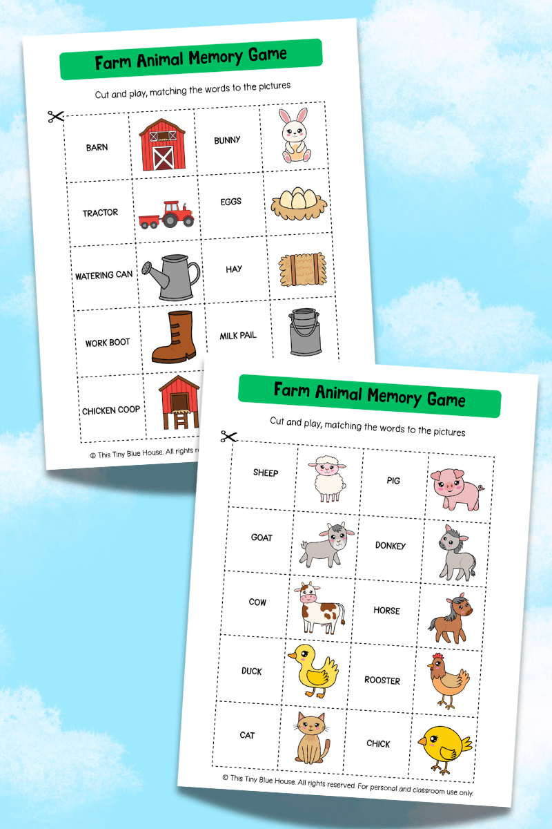 Farm Animal Memory Game (Free Printable Matching Game for Kids) - This ...