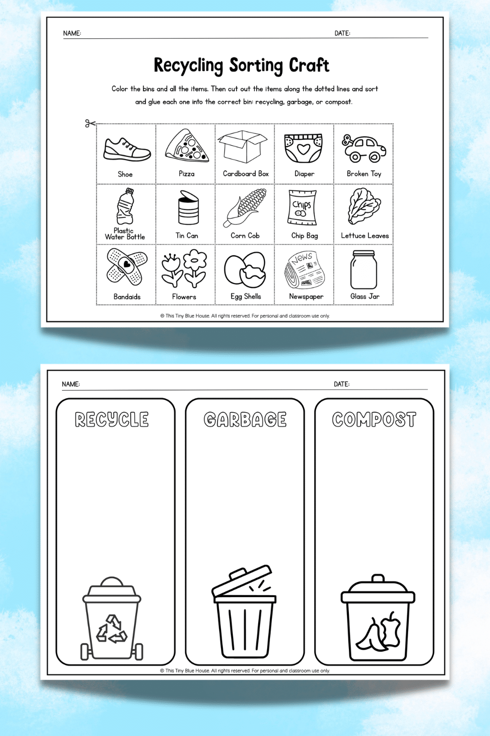 Recycling Sorting Activity (Free Printable Template) - This Tiny Blue House