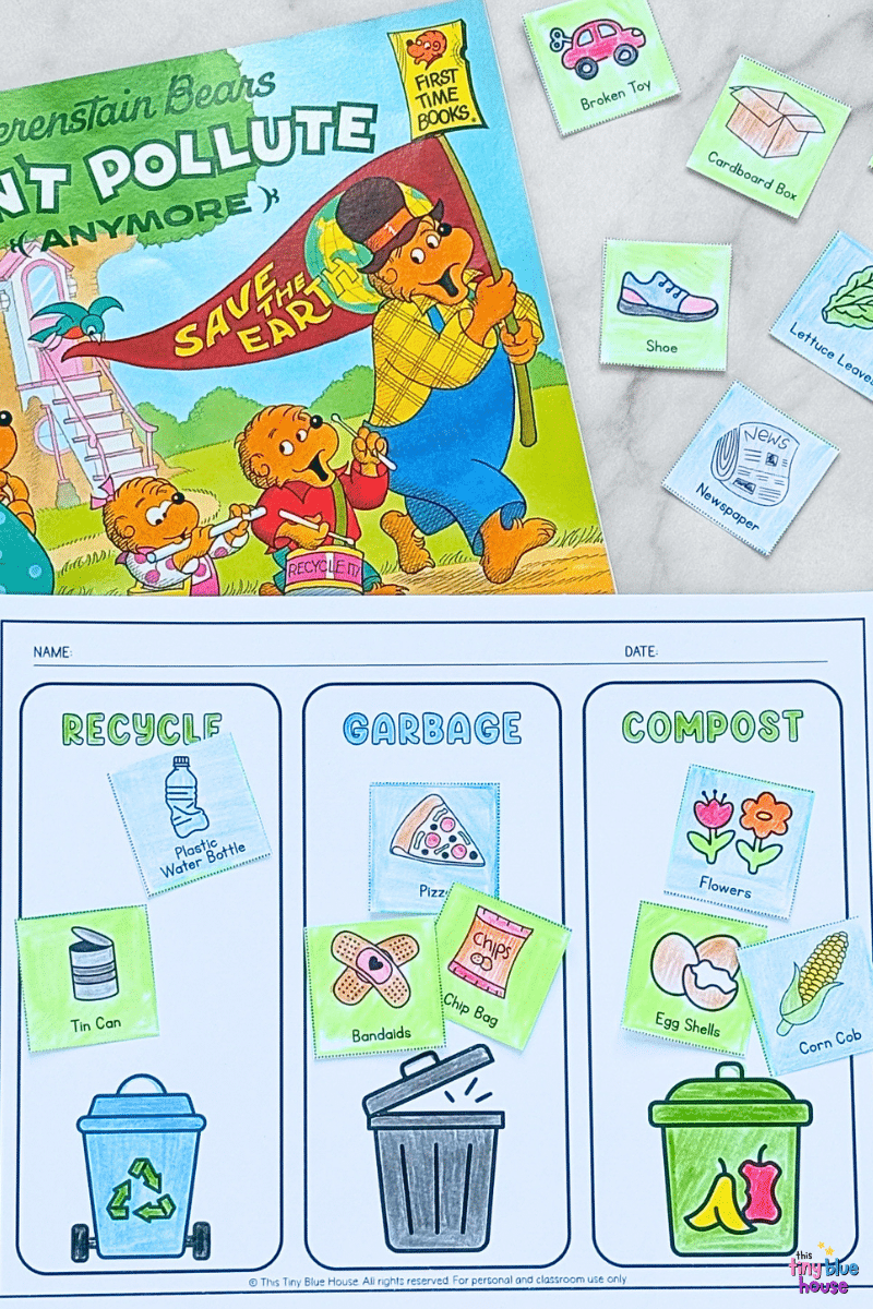 Recycling Sorting Activity (Free Printable Template) - This Tiny Blue House