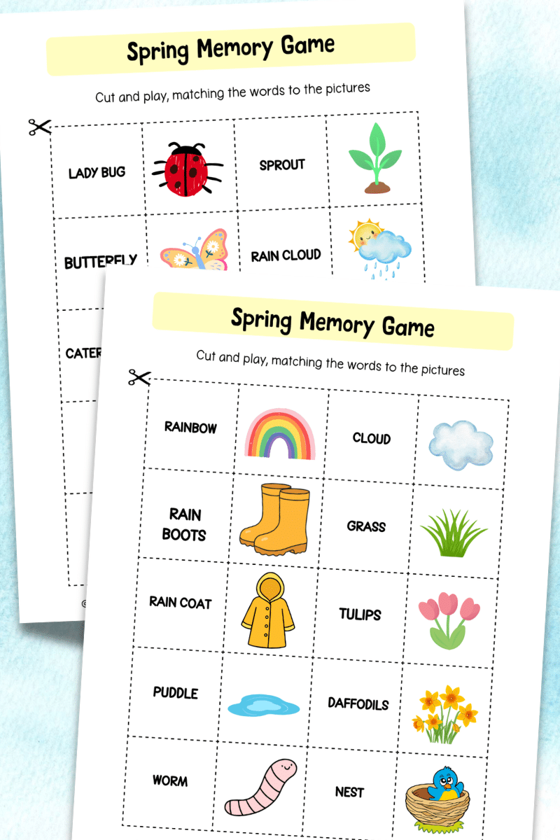 Spring Memory Game (Free Printable Template) - This Tiny Blue House