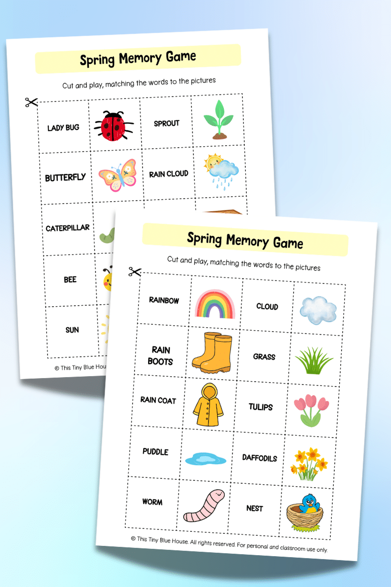 Spring Memory Game (Free Printable Template) - This Tiny Blue House