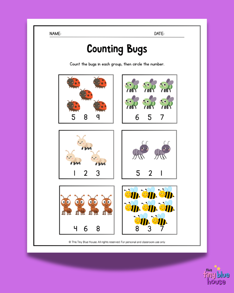 Bug Counting Worksheets for Kids (Free Printable Math Practice) - This ...