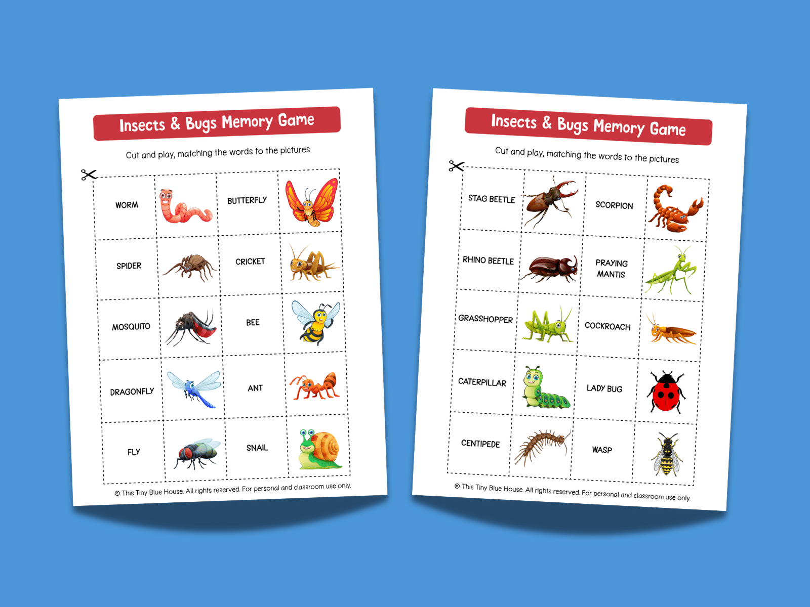 Insect and Bugs Memory Game (Free Printable) - This Tiny Blue House