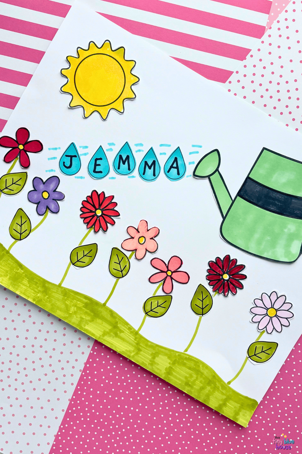 Watering Can Name Craft (Free Printable Template) - This Tiny Blue House