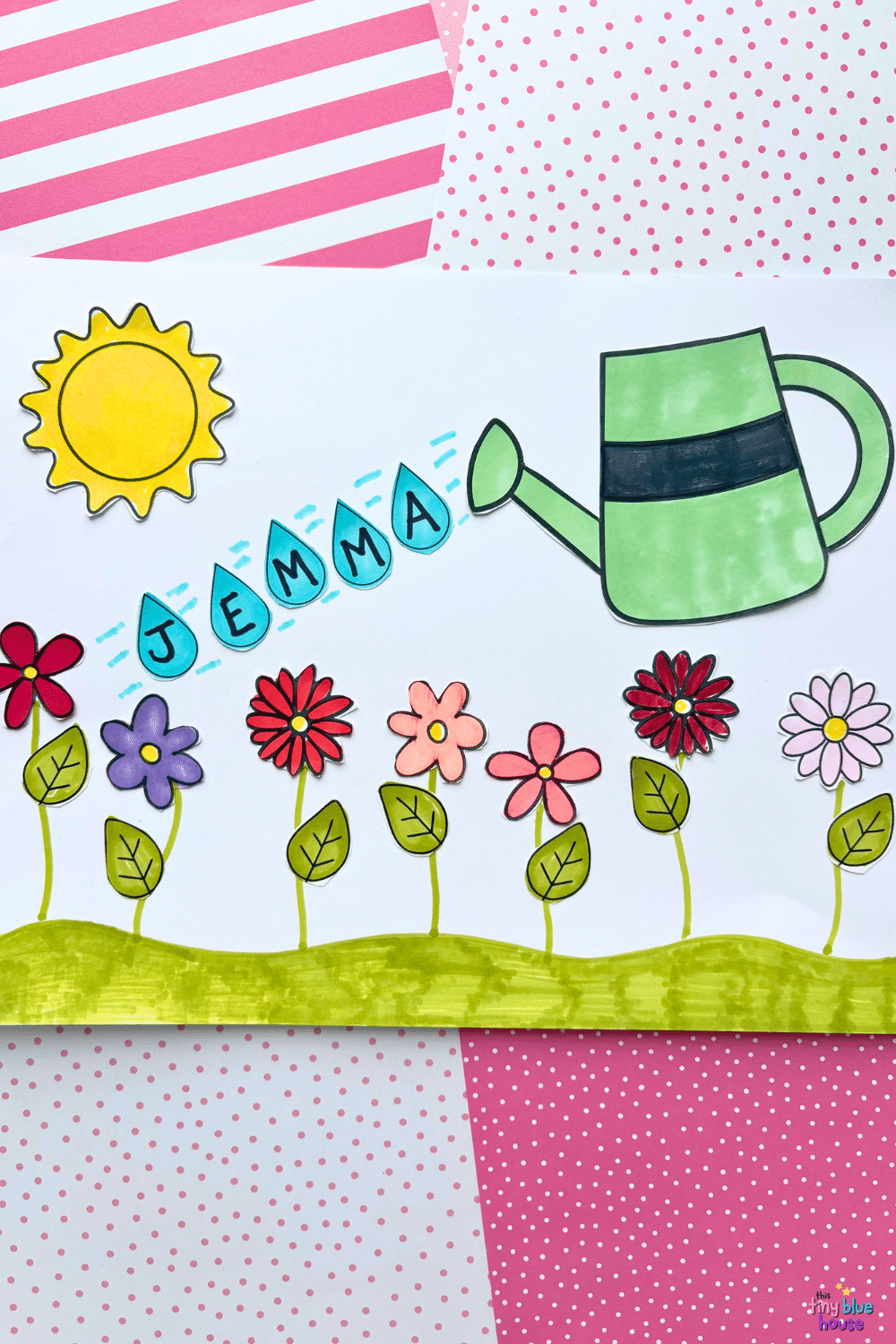 Watering Can Name Craft (Free Printable Template) - This Tiny Blue House