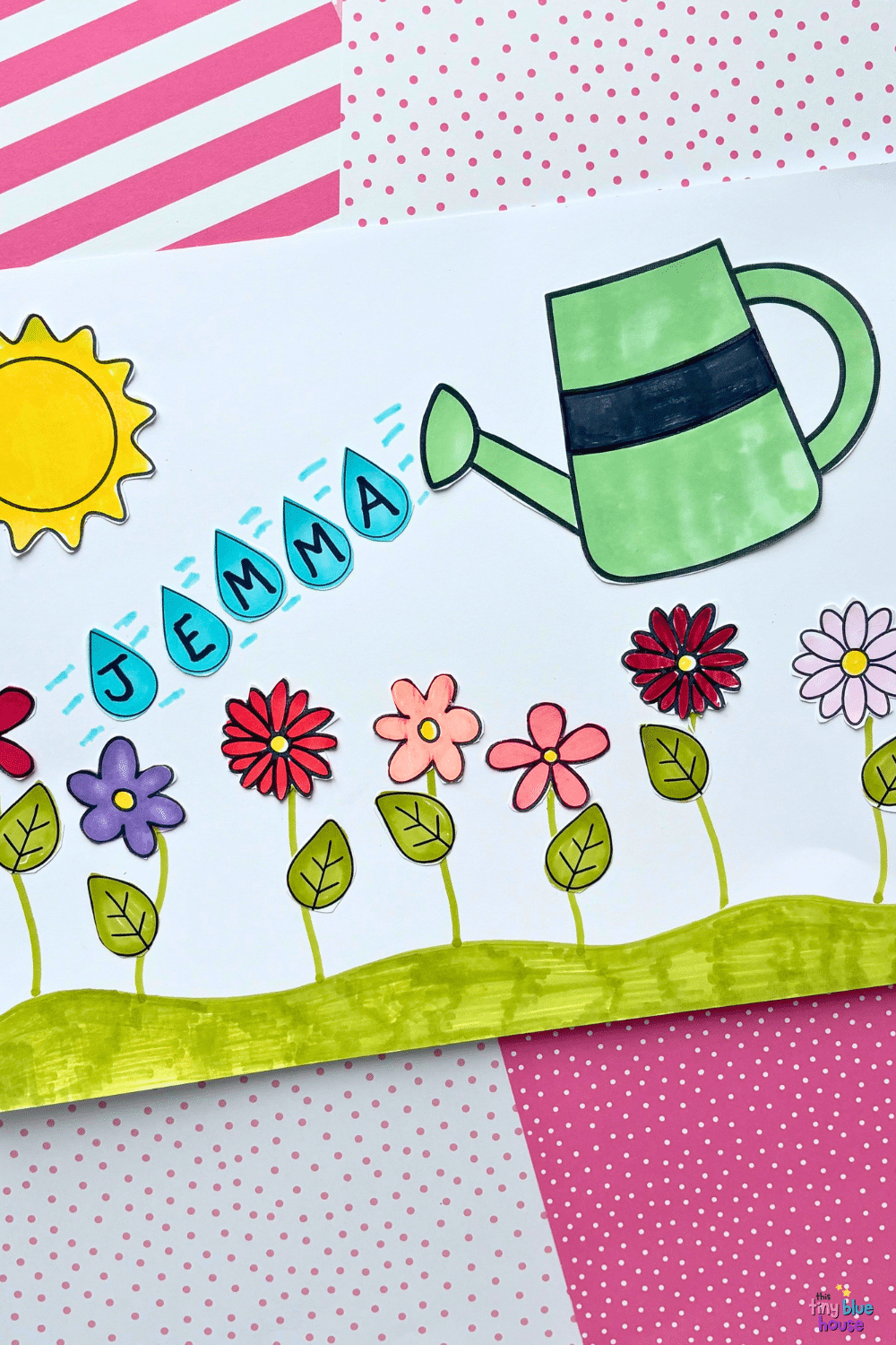 Watering Can Name Craft (Free Printable Template) - This Tiny Blue House