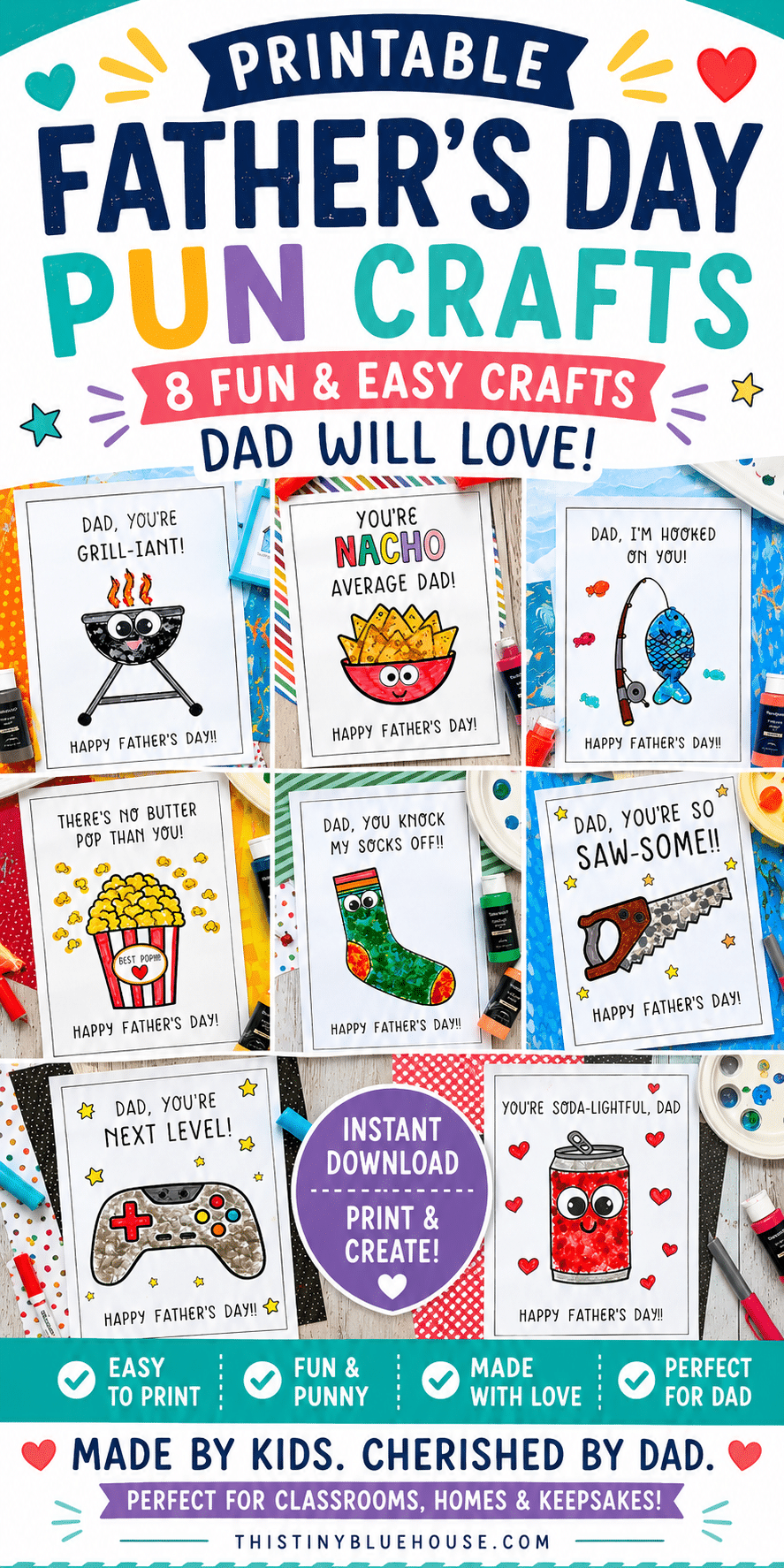 Father’s Day Pun Crafts For Kids (Free Printable Templates) - This Tiny ...