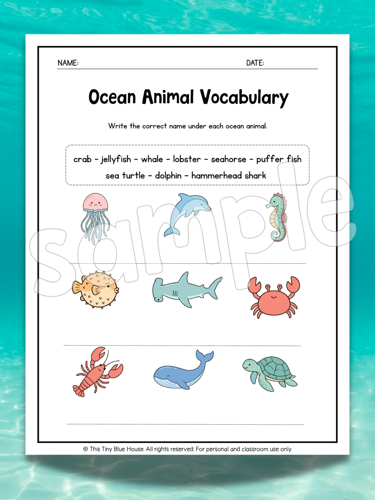 Ocean Animal Worksheets(Free 10-Page Bundle) - This Tiny Blue House