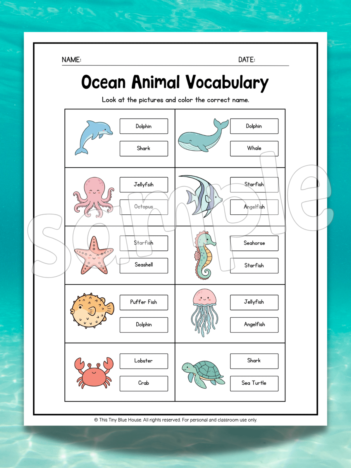 Ocean Animal Worksheets(Free 10-Page Bundle) - This Tiny Blue House