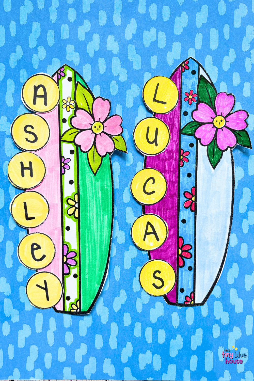 Surfboard Name Craft (Free Printable Template) - This Tiny Blue House