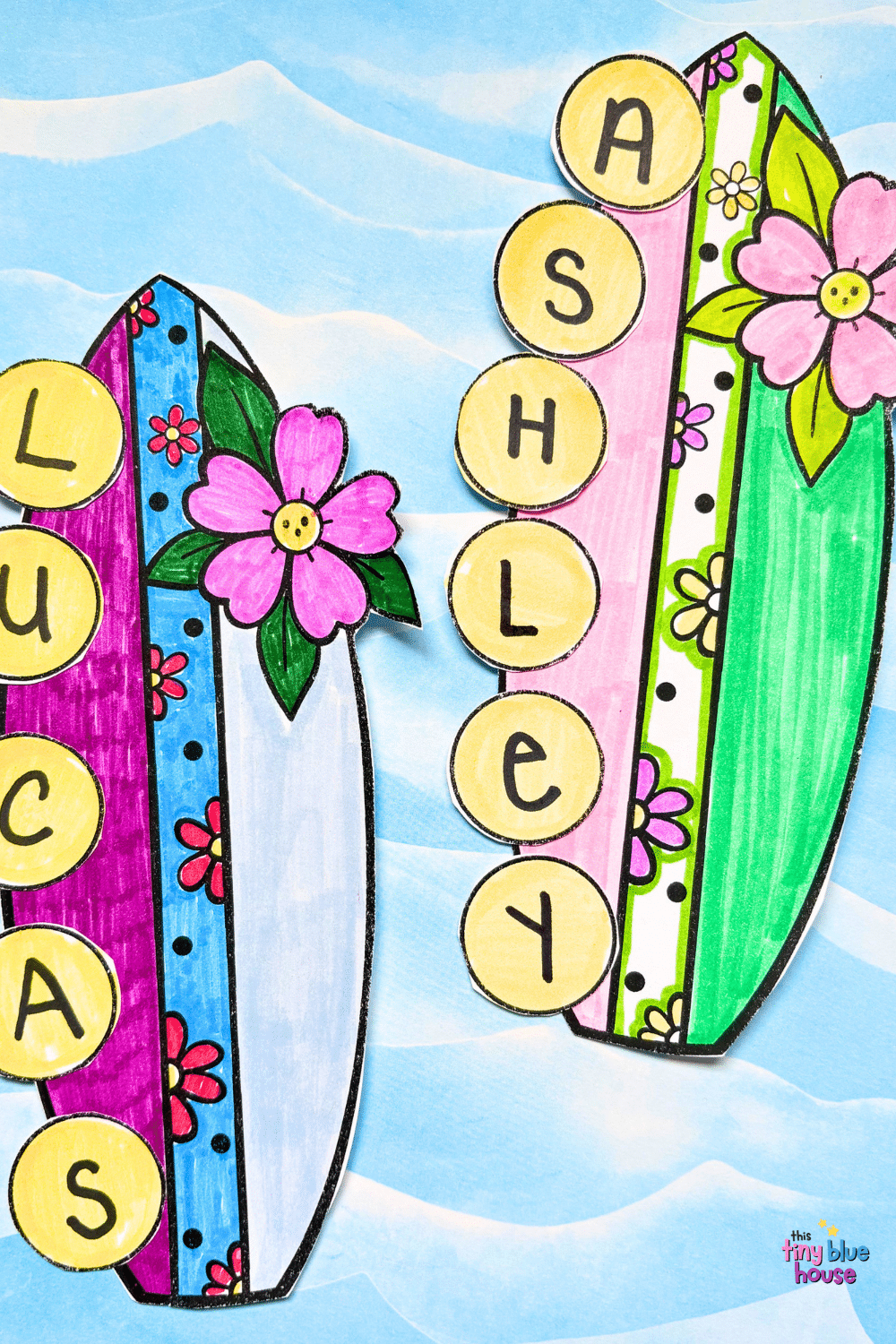 Surfboard Name Craft (Free Printable Template) - This Tiny Blue House